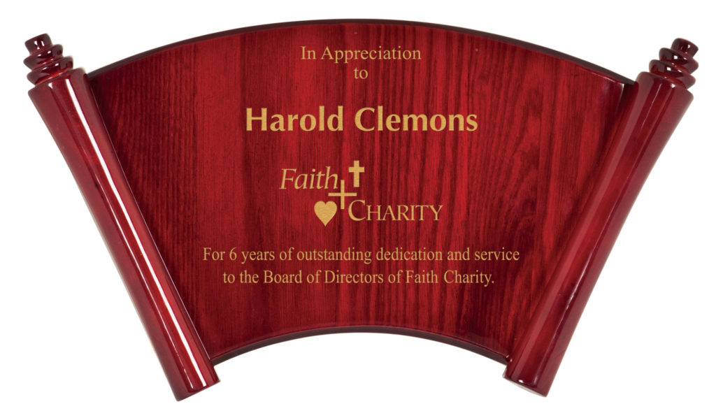 Wide Scroll Plaque, Rosewood Finish (2 sizes) - Advantage Awards and ...